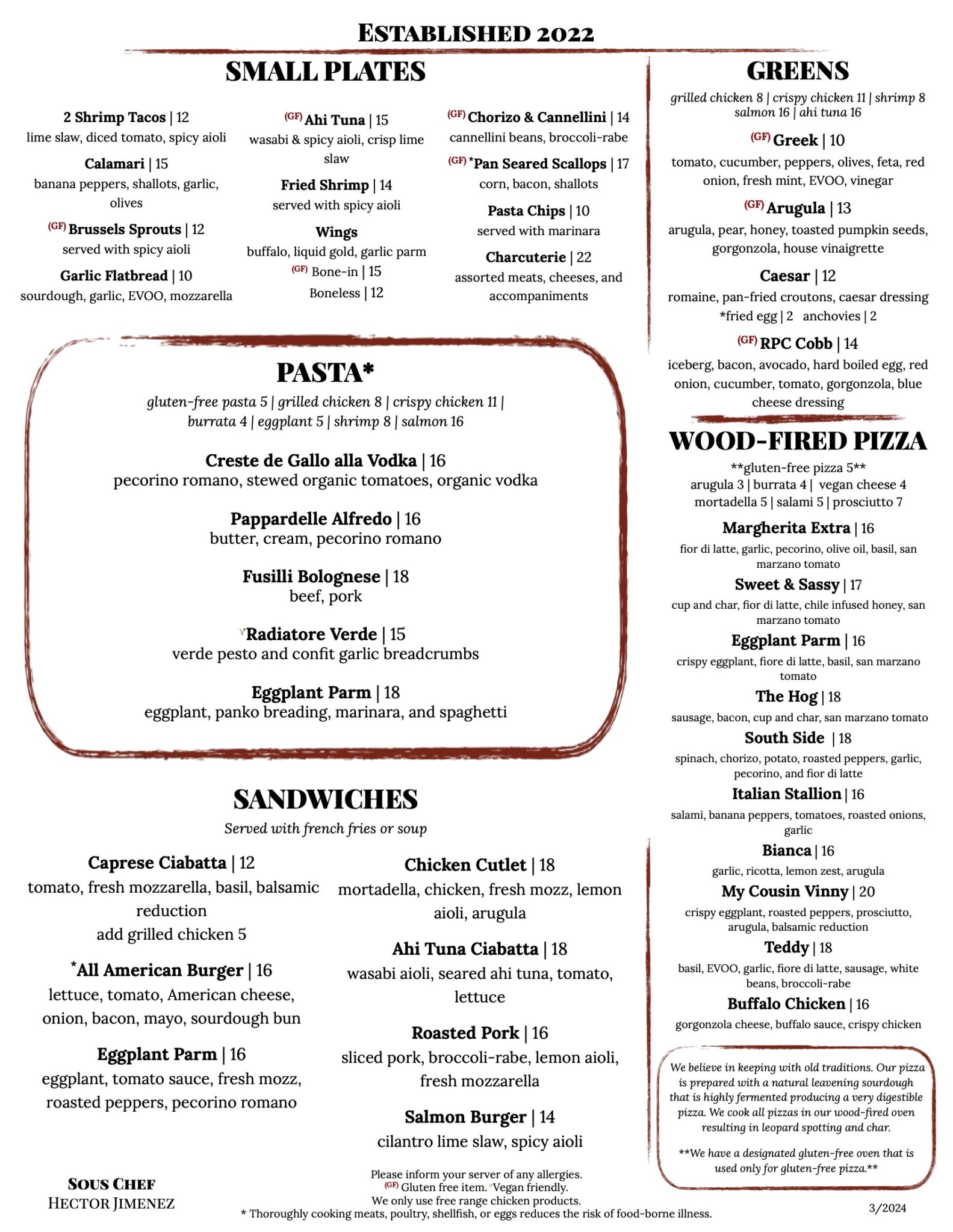 Menu – Redstone Pasta Company